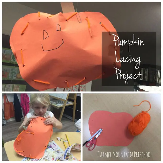 Pumpkin Lacing Fine Motor Activity - Carmel Mountain Preschool